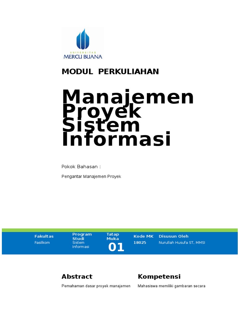 Modul Elearning Manajemen Proyek Sistem Informasi - Pertemuan 1 | PDF