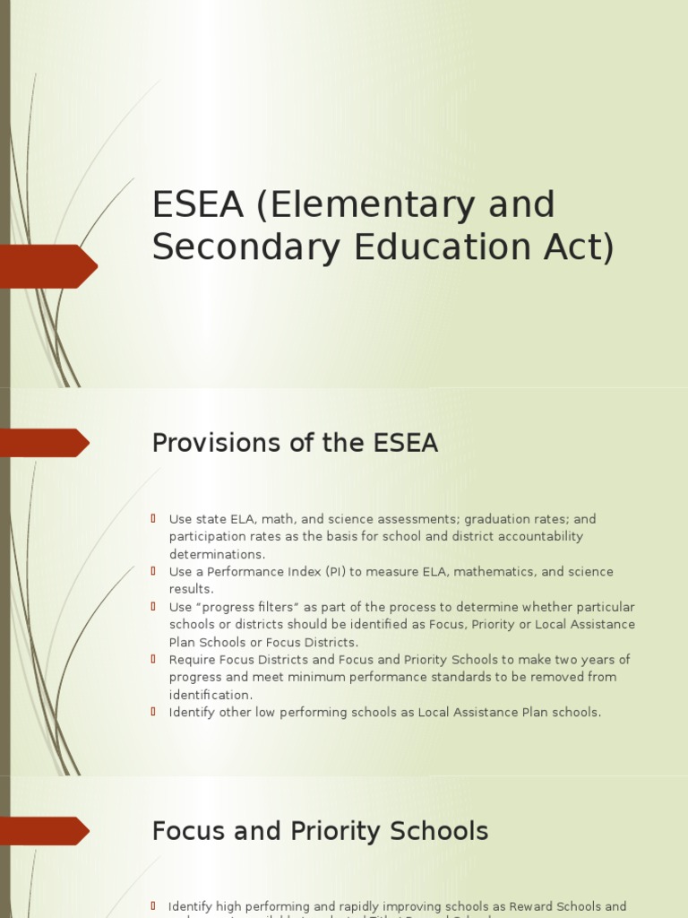 Esea Elementary and Secondary Education Act Outline Campion | PDF ...