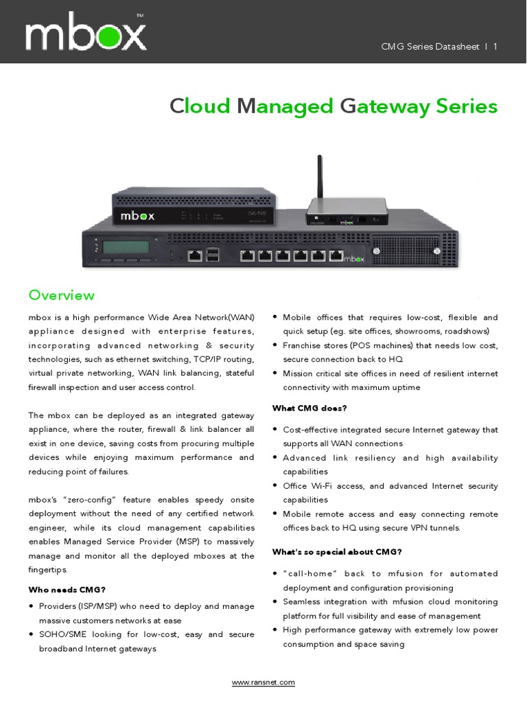 Mbox CMG Product Datasheet | PDF | Virtual Private Network | Gateway ...