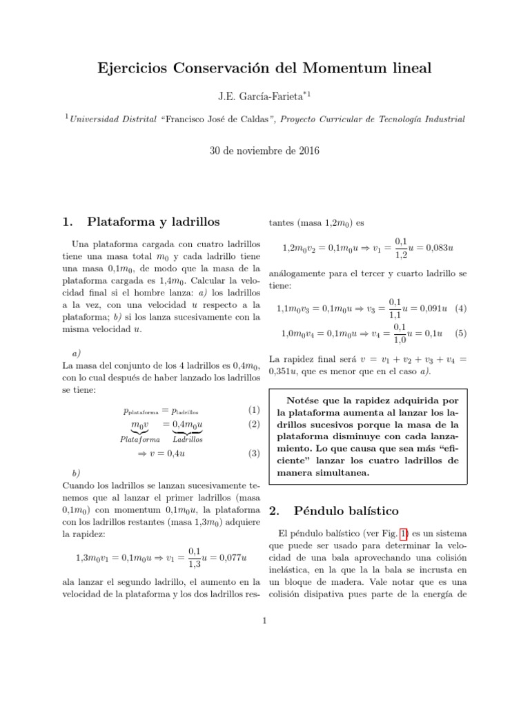 Ejercicios Momentum Péndulo Balistico | PDF | Física | Ciencias fisicas