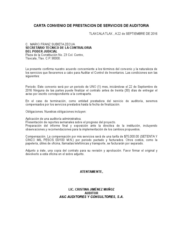 Modelo Carta Convenio | PDF