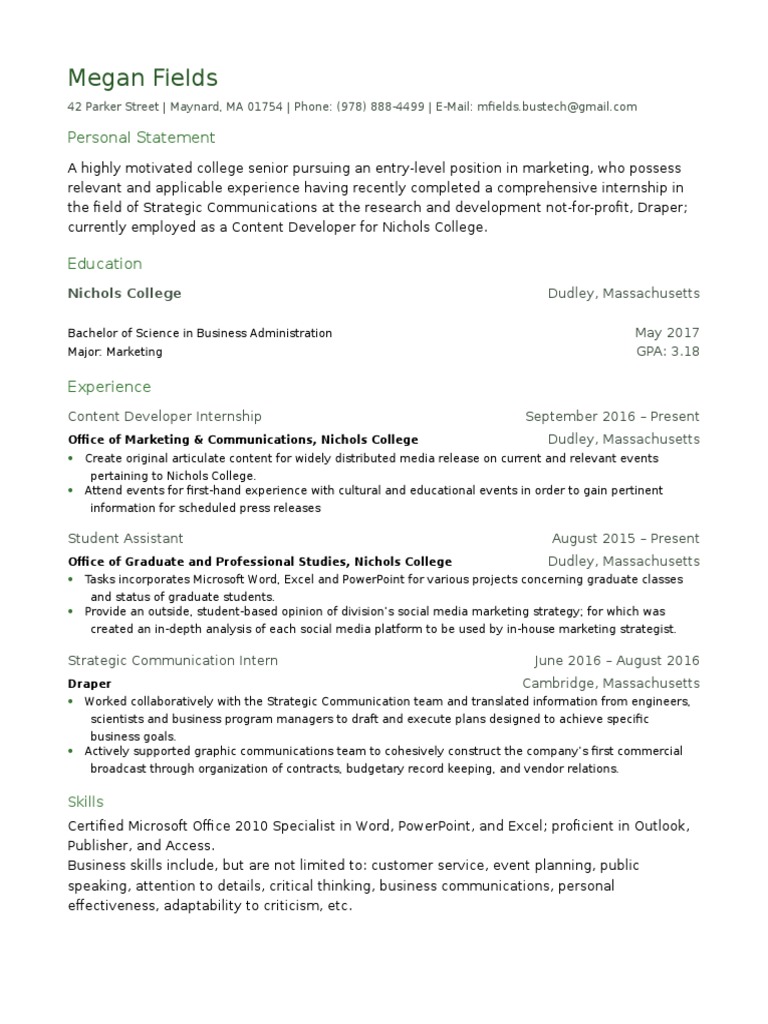 Megan Fields Resume Weebly | PDF