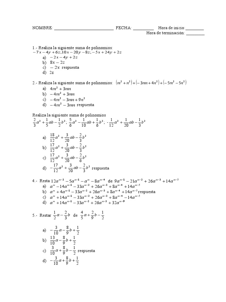 Examen de Algebra | Aritmética | Combinatoria