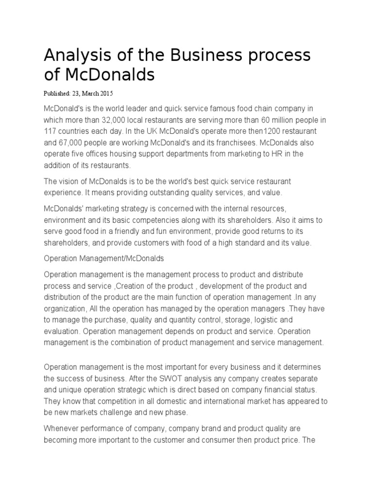 Analysis of The Business Process of McDonalds | PDF
