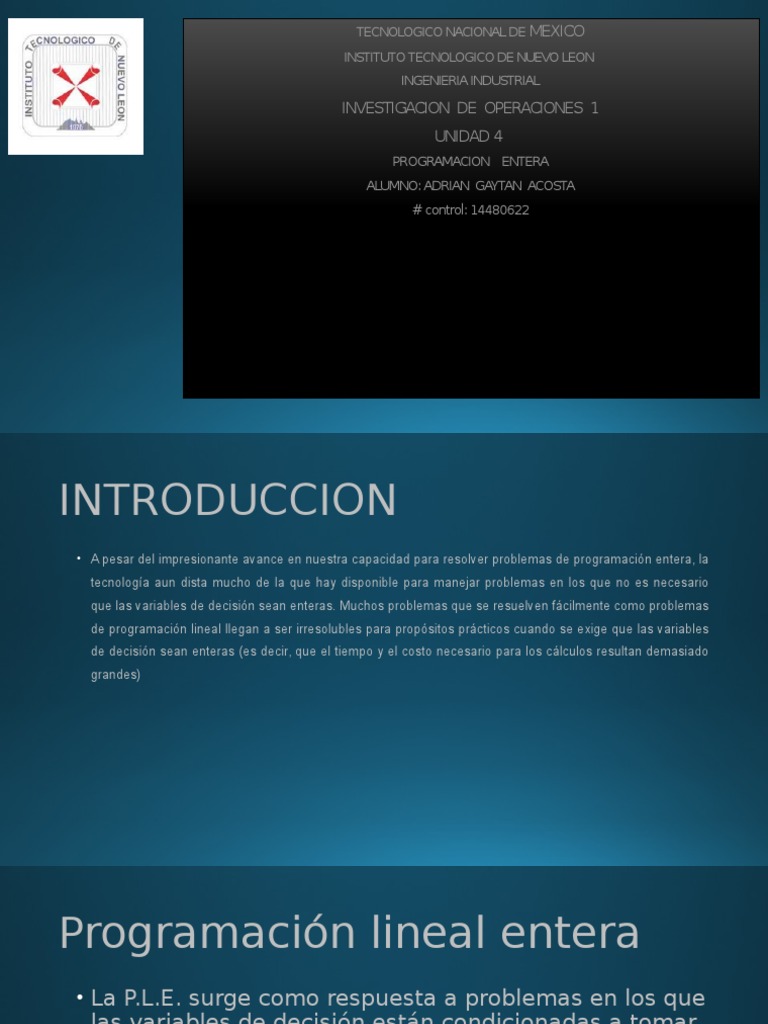 U4 Io Programacion Entera | PDF | Programación lineal | Algoritmos