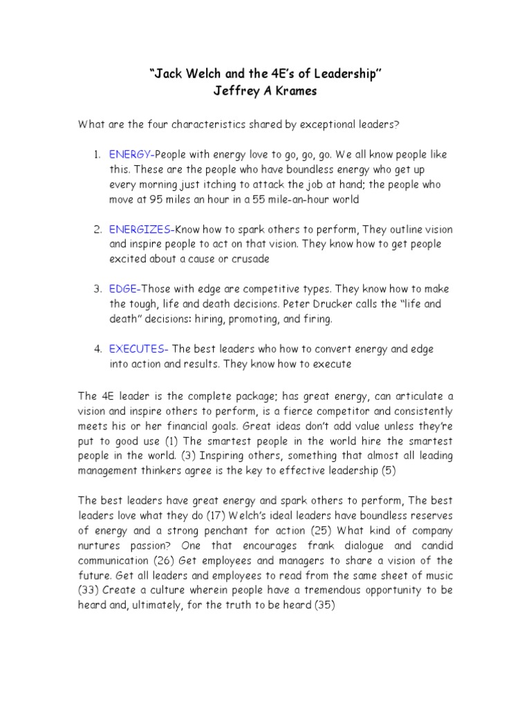 Jack Welch 4E Leadership Model | PDF | Leadership | Labour