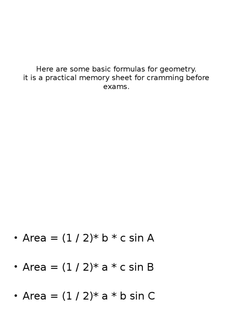 Here Are Some Basic Formulas For Geometry. It Is A Practical Memory ...