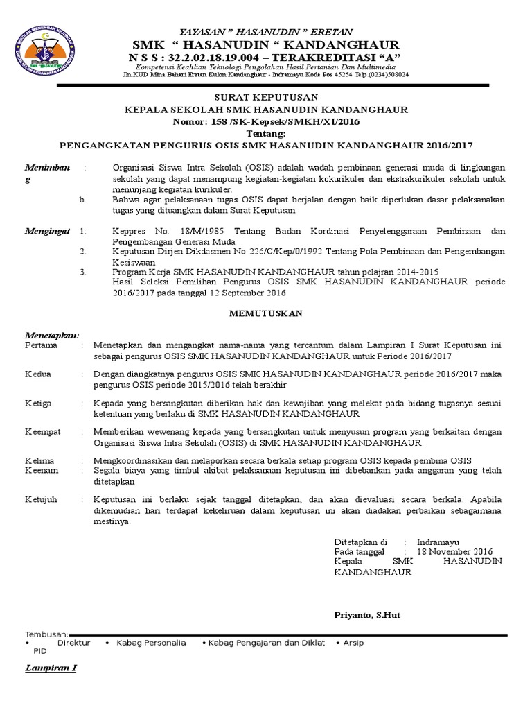 SK Pengurus Osis | PDF