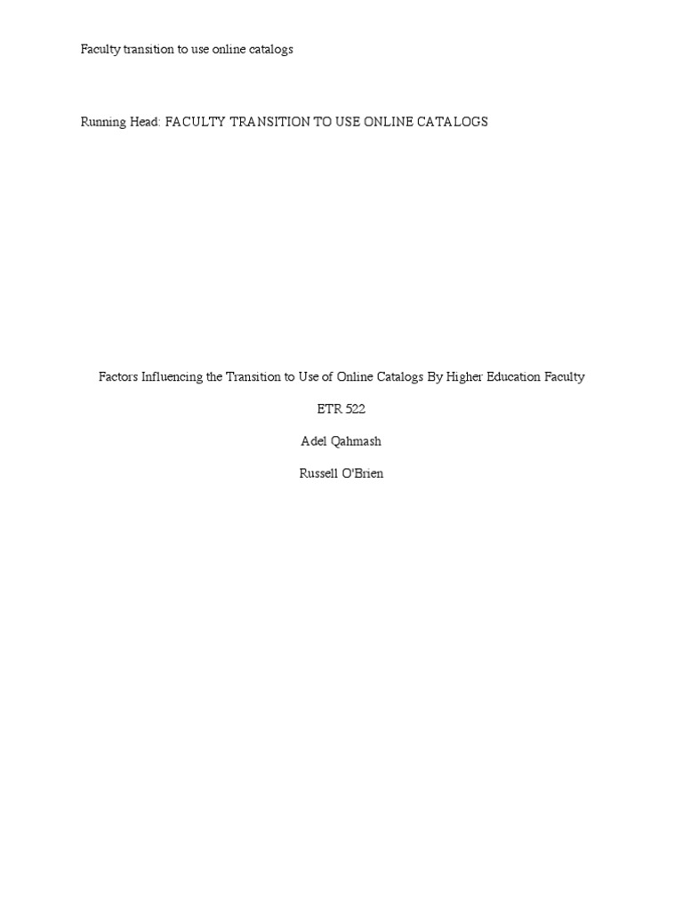 Faculty Transition To Use Online Catalogs | PDF | Logistic Regression | Regression Analysis