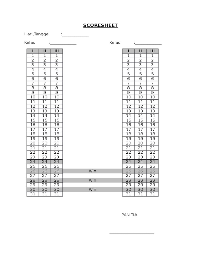 Scoresheet: I II III I II III | PDF