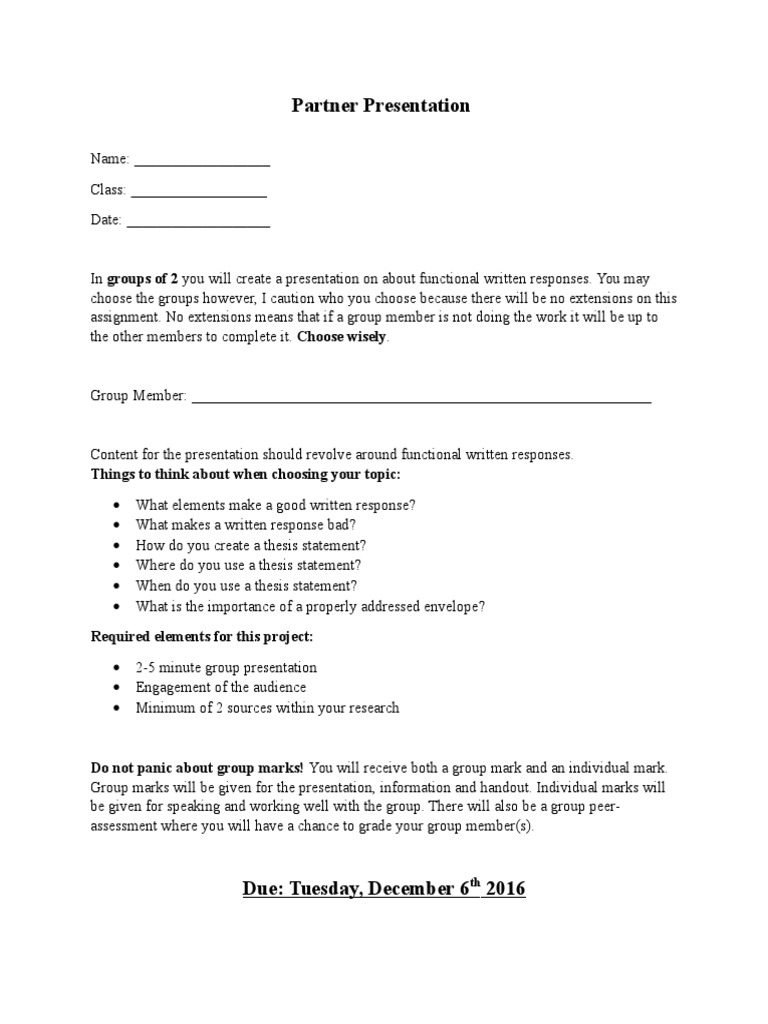 Partner Project With Rubric | PDF | Thesis | Rubric (Academic)