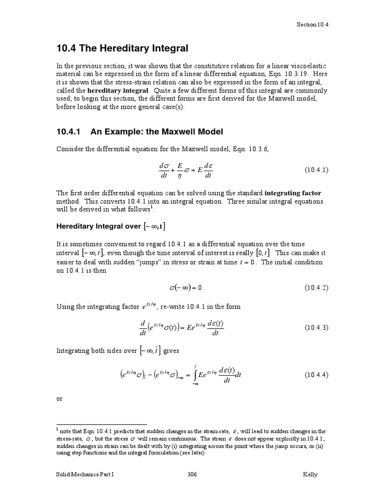 Hereditary Integral in Viscoelasticity | PDF | Viscoelasticity ...