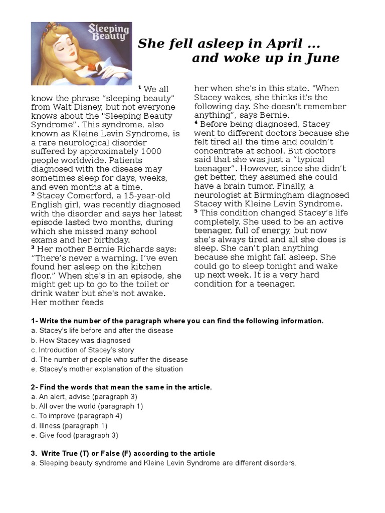 "Sleeping Beauty" Reading Comprehension | PDF