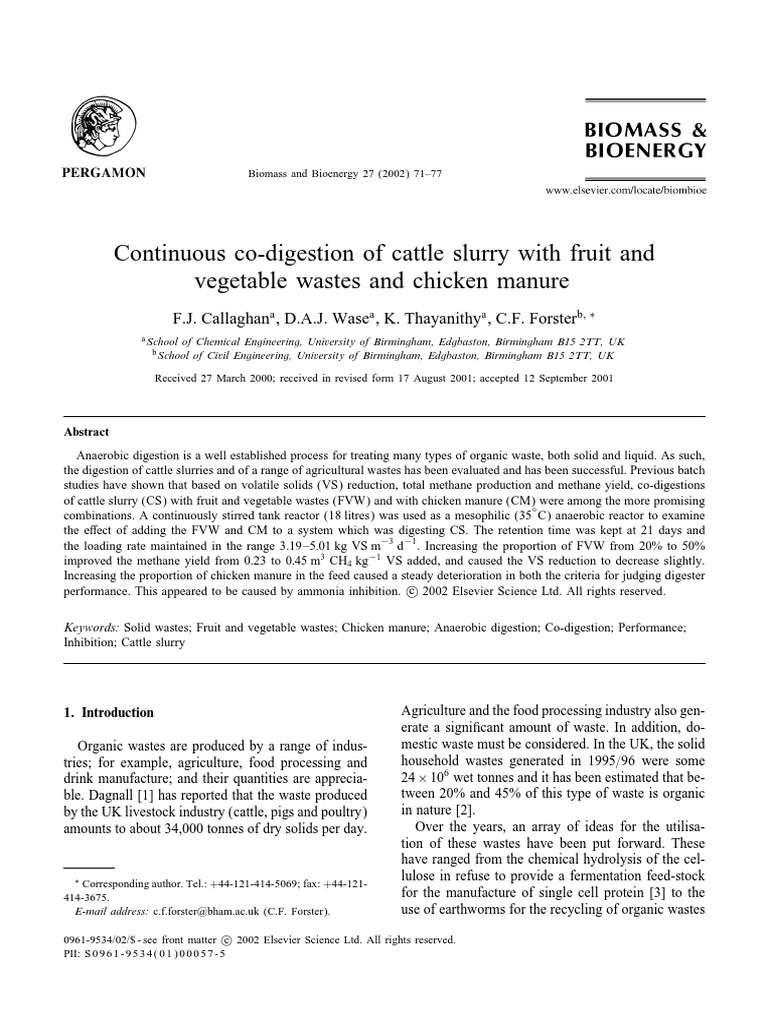 Continuous Co-Digestion of Cattle Slurry With Fruit and | PDF ...