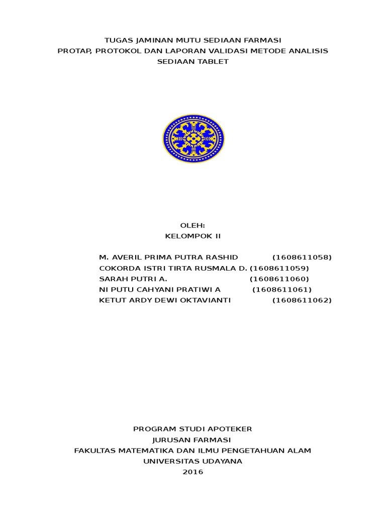 Tugas JMSF - Protap, Protokol Dan Laporan Validasi Metode Analisis ...