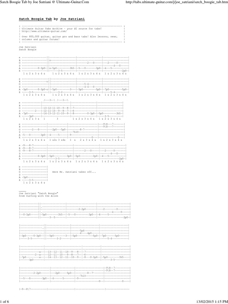 Satch Boogie Tab by Joe Satriani at Ultimate-Guitar | PDF