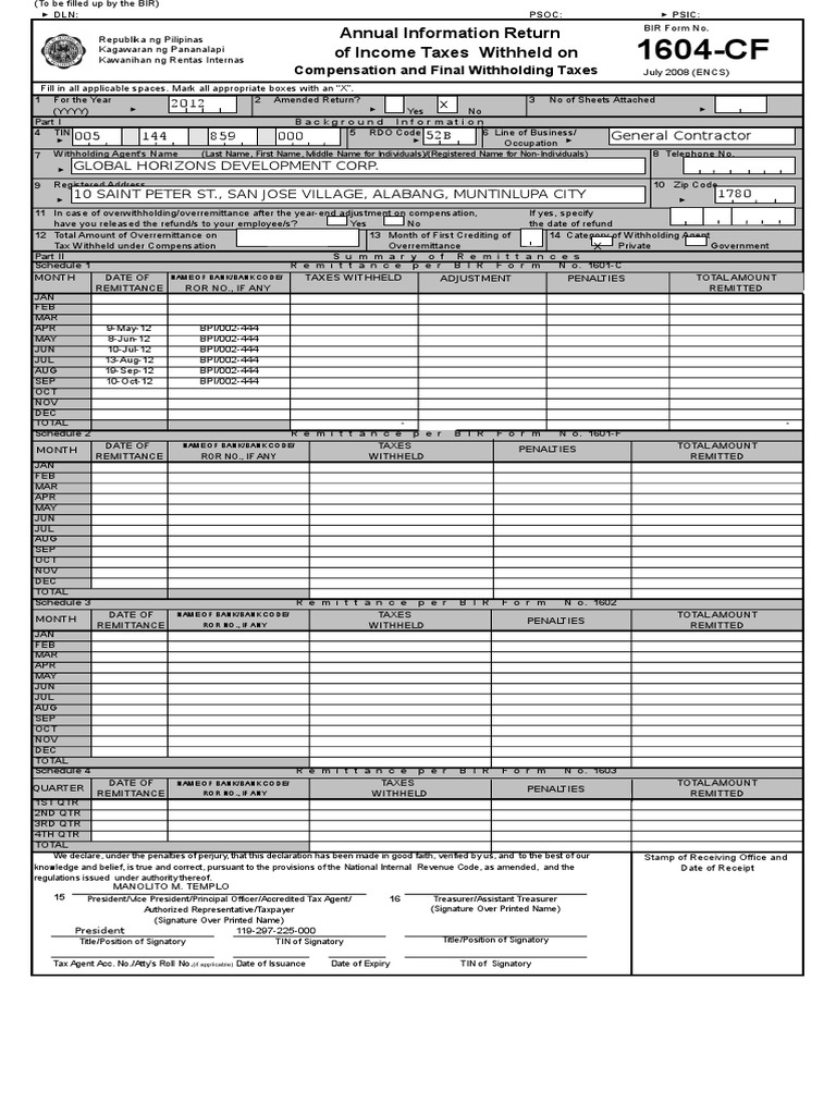 1604 CF | PDF | Employee Benefits | Withholding Tax