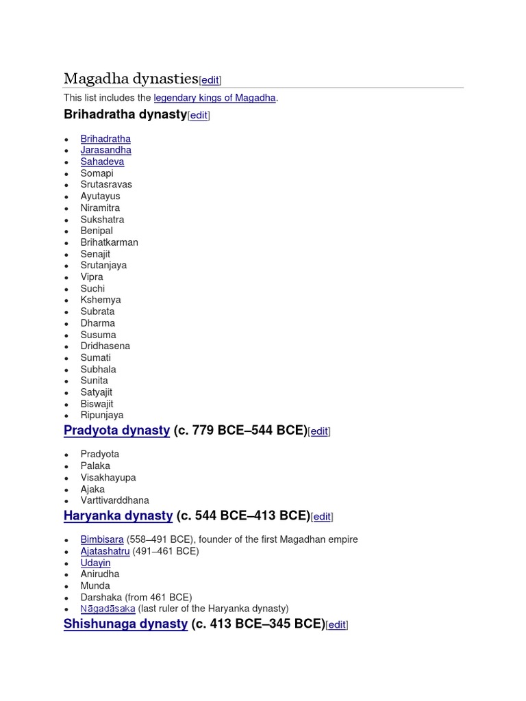 Magadha Dynasties: Brihadratha Dynasty | PDF | History | Classics