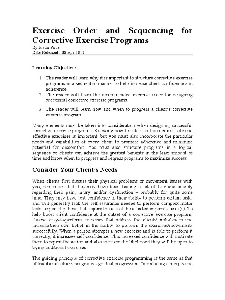 Exercise Order and Sequencing For Corrective Exercise Programs | PDF ...