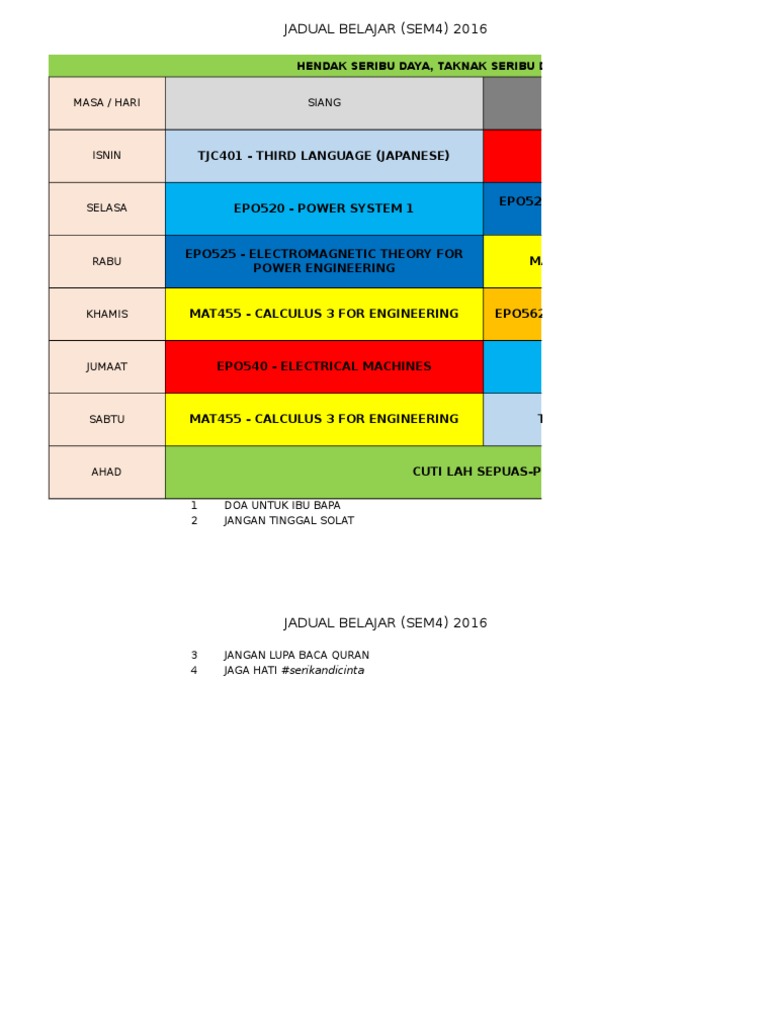 Jadual Belajar | PDF