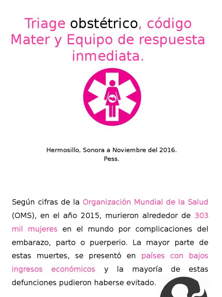 Triage Obstétrico, Código Mater y Equipo de | PDF | Medicina | Cuidado ...