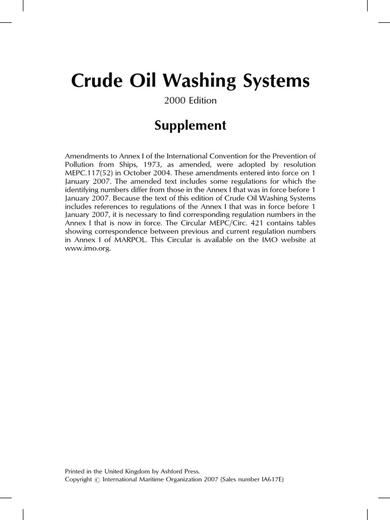 Crude Oil Washing Systems: Supplement | PDF | Technology & Engineering
