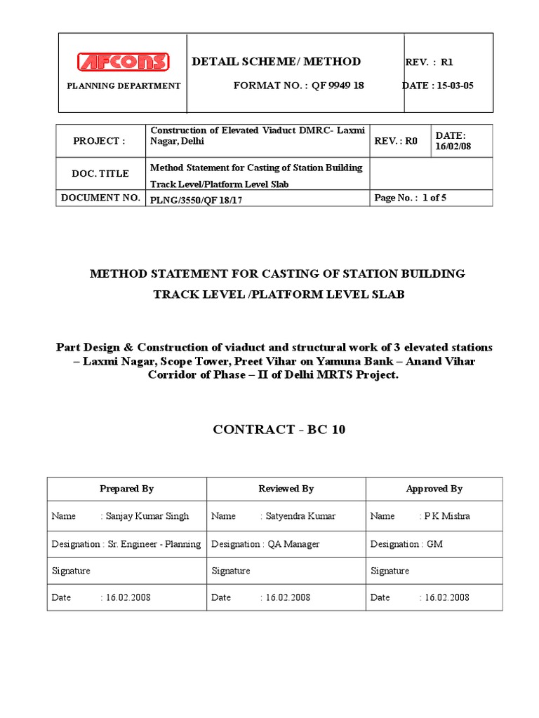 Method Statement for Track Slab Casting | PDF | Concrete | Industries