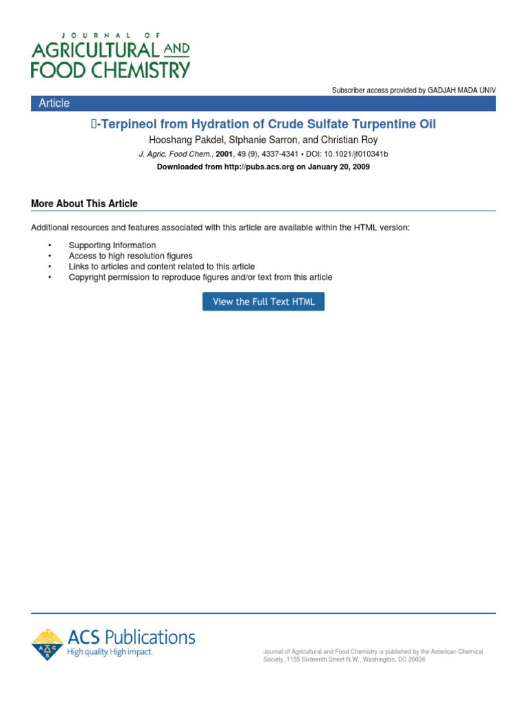 Terpineol From Hydration of Crude Sulfate Turpentine Oil | PDF | Gas ...