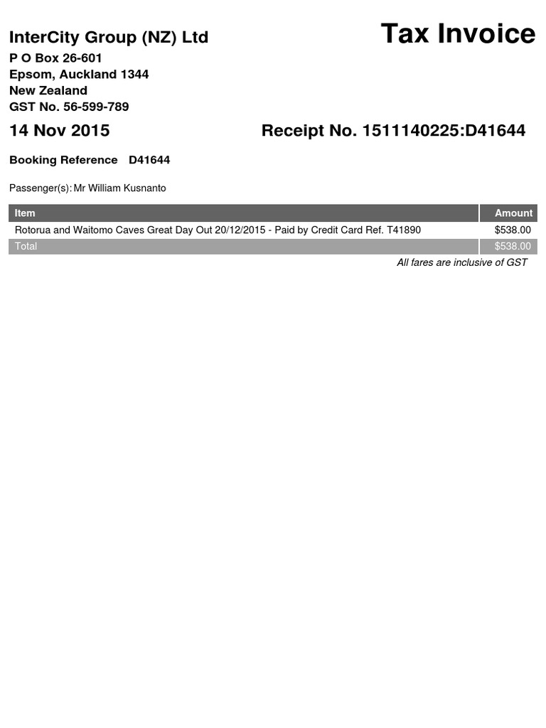 Tax Invoice: Intercity Group (NZ) LTD | PDF
