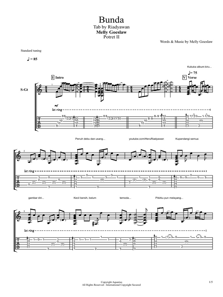 Melly Goeslaw - Bunda Fingerstyle Guitar Pro Tab | PDF | Teaching ...