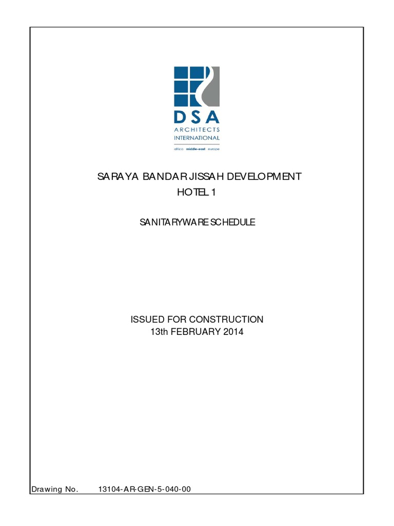Saraya Bandar Jissah Development Hotel 1: Sanitaryware Schedule | PDF ...