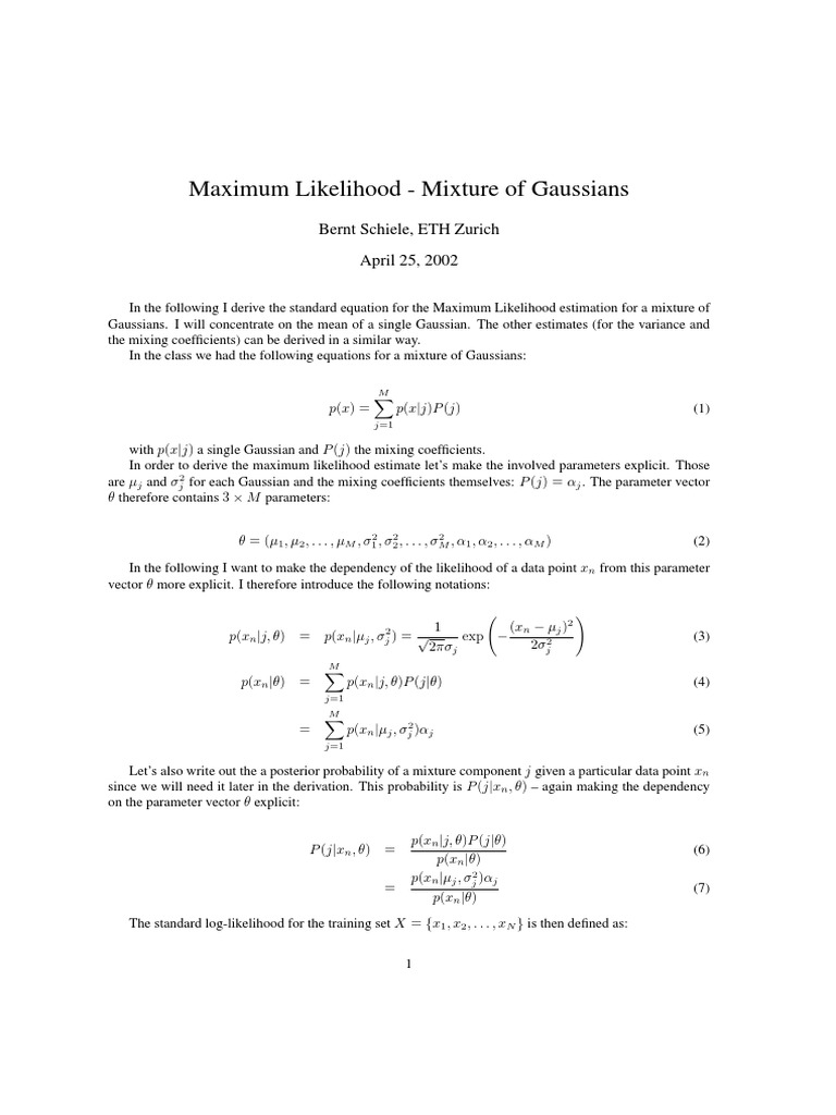 Maximum Likelihood - Mixture of Gaussians: Bernt Schiele, ETH Zurich ...