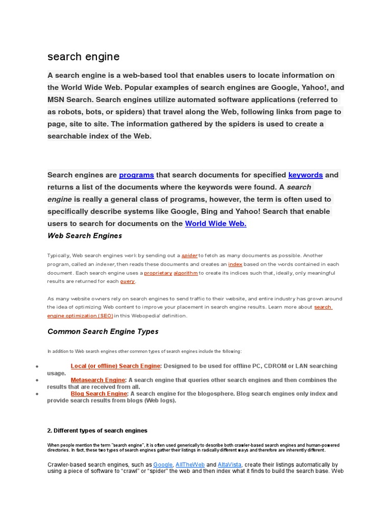 Search Engine: Programs Keywords | PDF | Web Search Engine | Internet ...