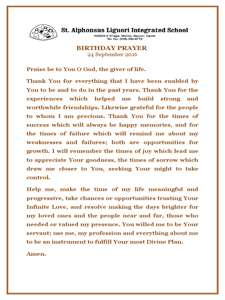 Birthday Prayer of Gratitude and Growth | PDF