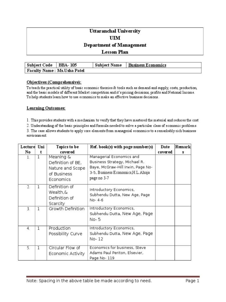 Business Economics Lesson Plan | PDF | Demand | Elasticity (Economics)