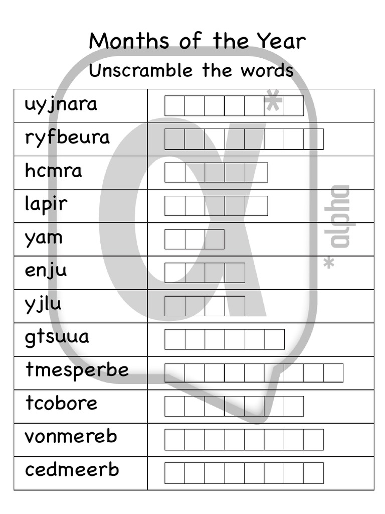 Months of The Year Unscramble The Words | PDF