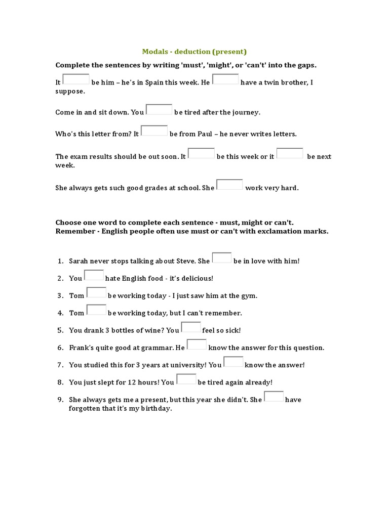 Modal Verbs Deduction | Download Free PDF | Sentence (Linguistics)