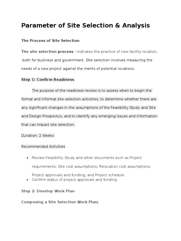 Site Selection Process and Analysis Guide | PDF | Feasibility Study ...