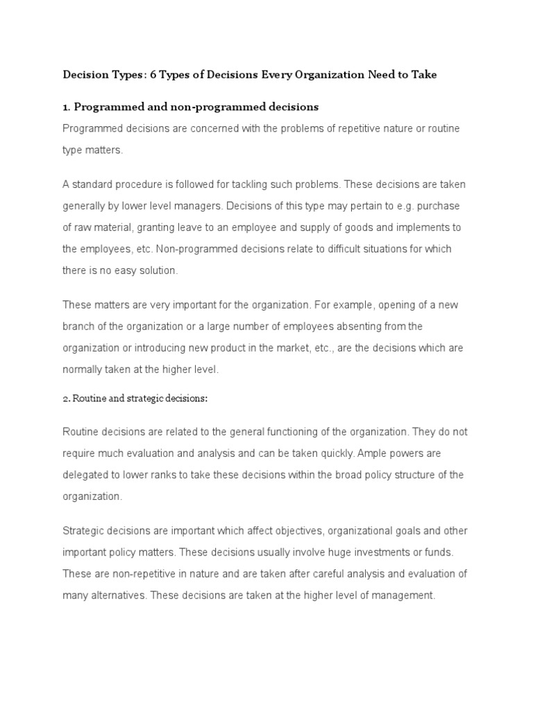Decision Types: 6 Types of Decisions Every Organization Need To Take 1 ... Decision Types: 6 Types of Decisions Every Organization Need To Take 1 ...