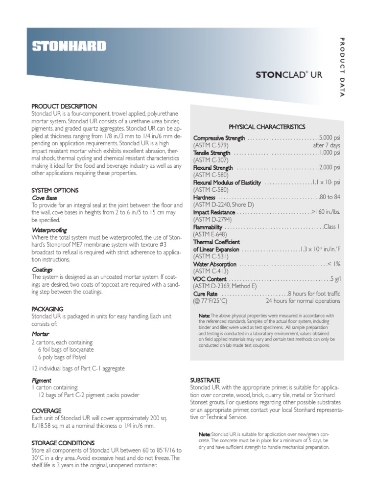 Stonclad Ur Product Data | PDF