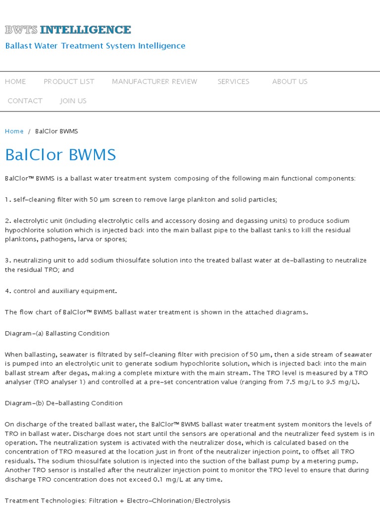 BalClor BWMS Overview and Operation | PDF | Technology & Engineering