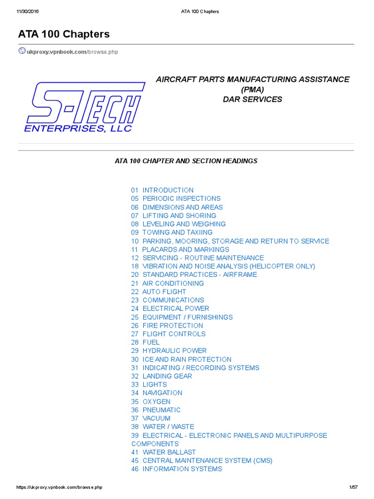 ATA 100 Chapters.pdf | Aerospace Engineering | Manufactured Goods