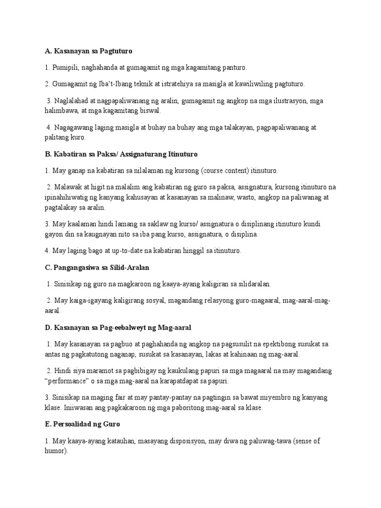 A. Kasanayan Sa Pagtuturo | PDF