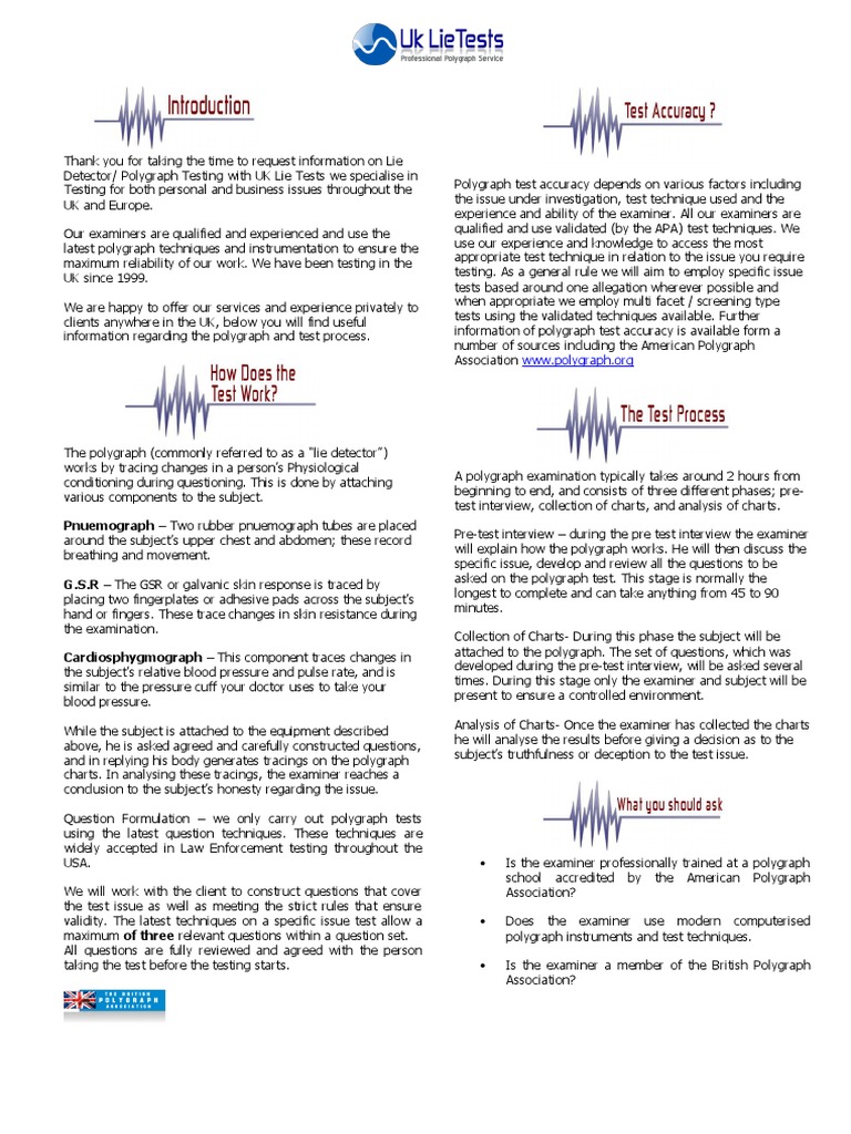 Brochure Polygraphs Uk | PDF | Polygraph | Test (Assessment)