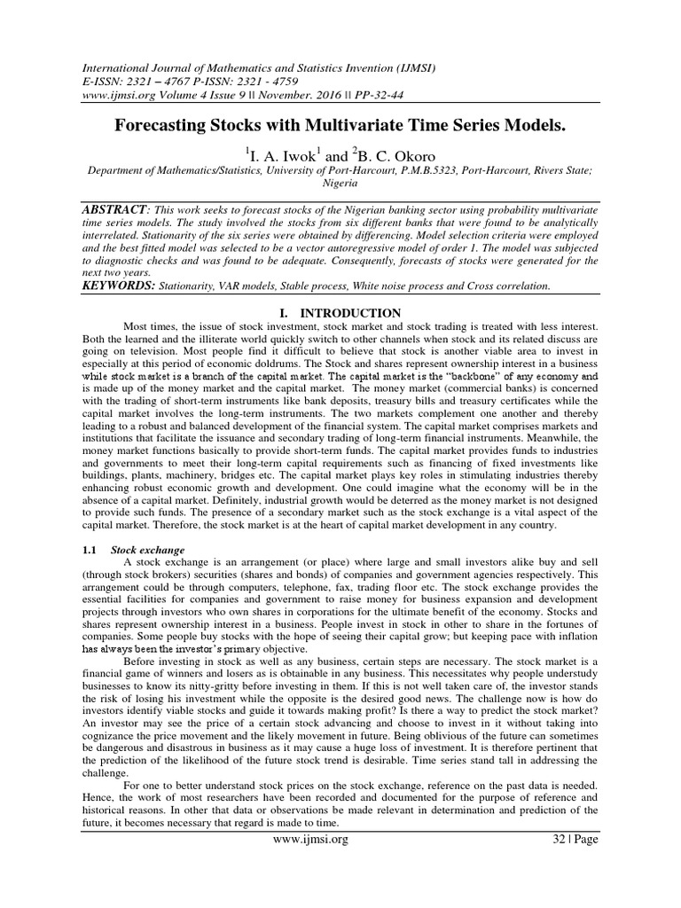 Forecasting Stocks With Multivariate Time Series Models. | PDF | Vector ... Forecasting Stocks With Multivariate Time Series Models. | PDF | Vector ...