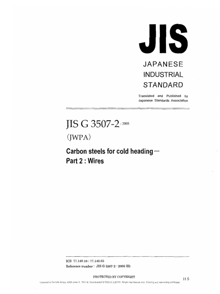 Jis.g.3507.2.e.2005 Carbon Steel for Cold Heading Part 2 Wires | Screw ...