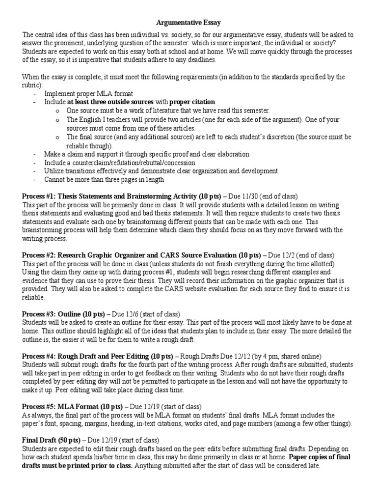 Argumentative Essay Assignment - Fall 16 | PDF | Essays | Thesis