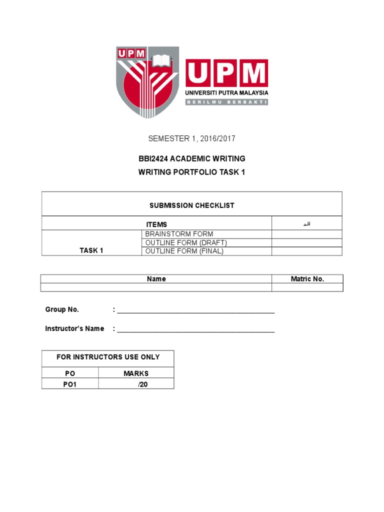 Bbi2424 Writing Portfolio Task 1 (Cover Page) | PDF