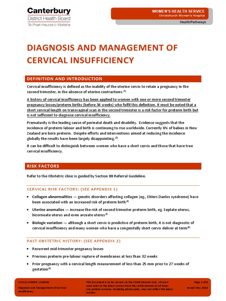 Diagnosis And Management Of Cervical Insufficiency