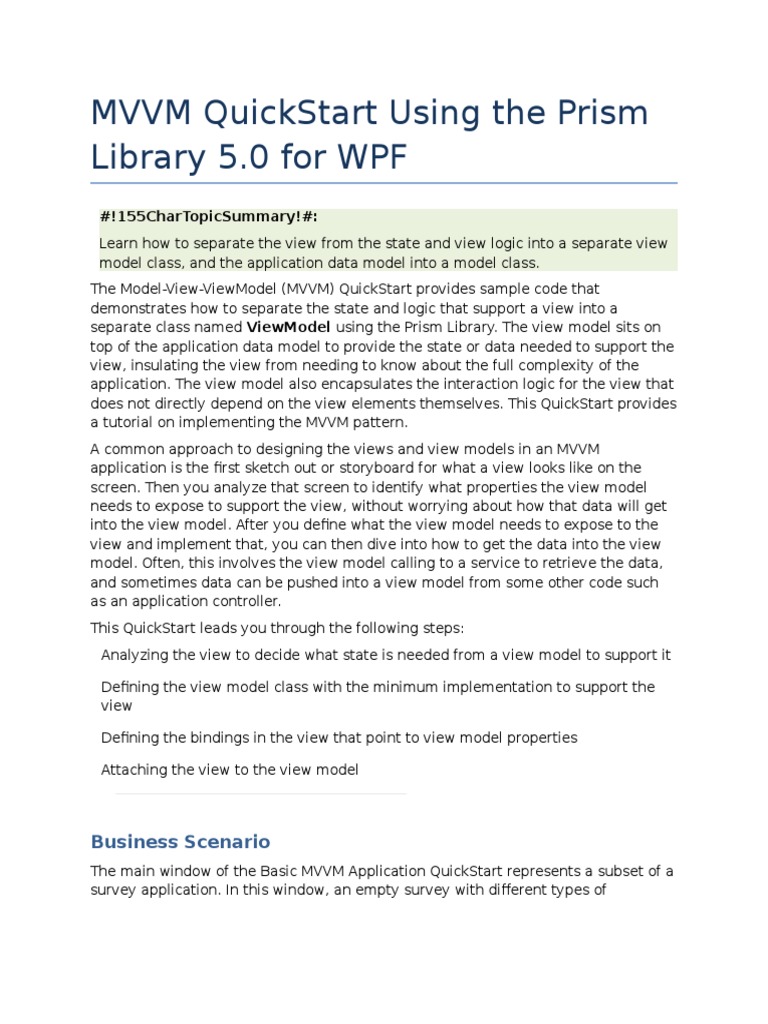 MVVM Quickstart Using The Prism Library 5.0 For WPF: #!155chartopicsummary!# | PDF | Class ...